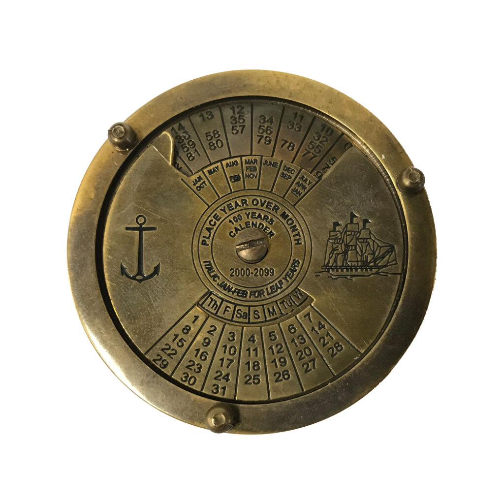 2-1/4″ Antiqued Solid Brass Compass With 100-Year Calendar – Madison ...