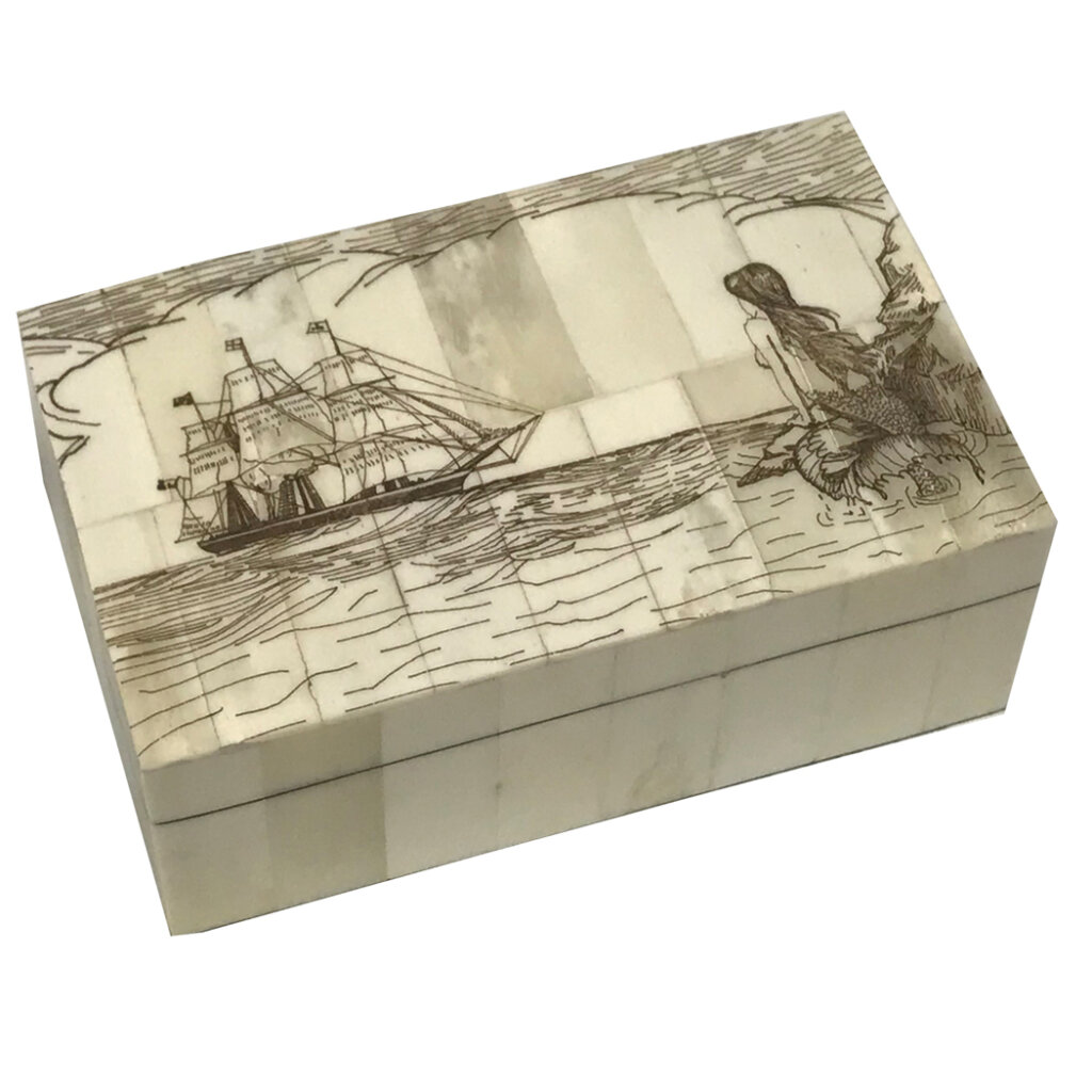 Mermaid Watching Engraved Scrimshaw Bone Box, 5-1/4 “ – Madison Bay Company