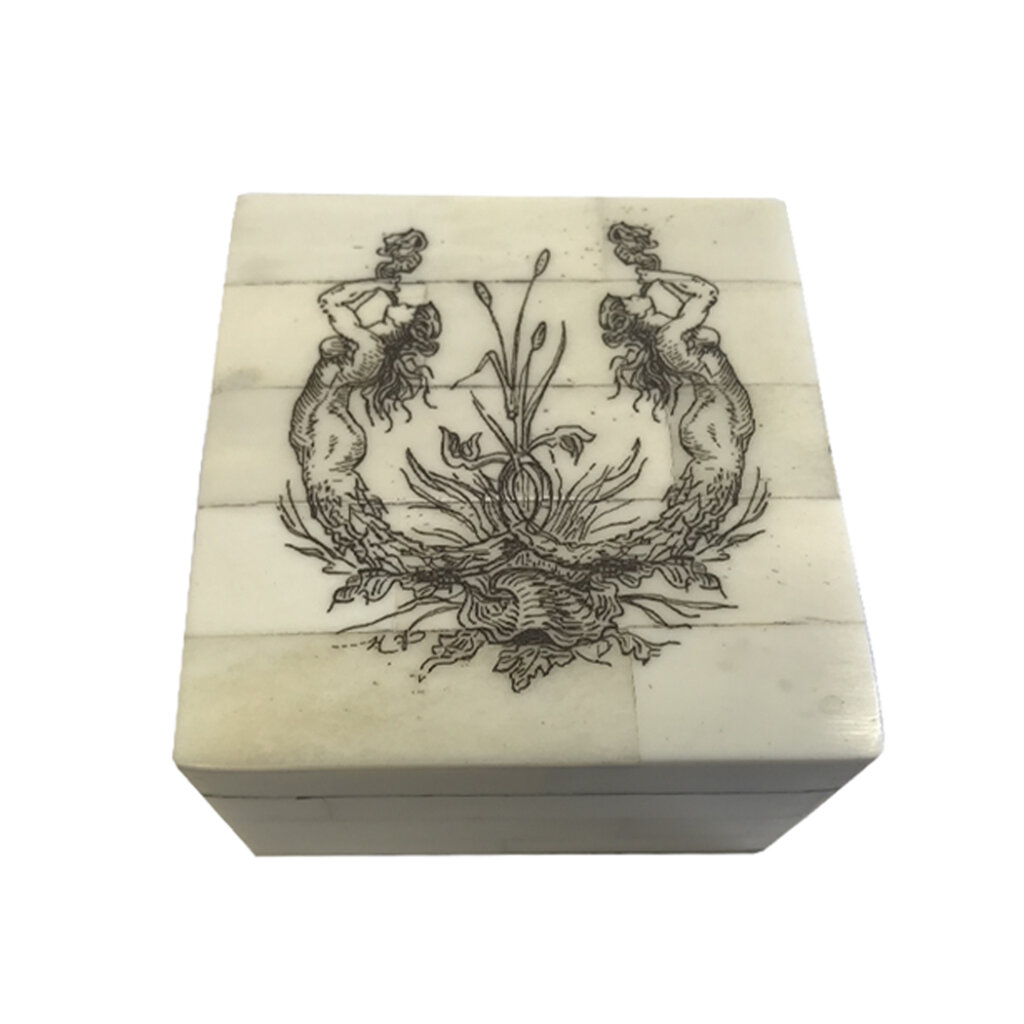 3-1/4″ Etched Dual Mermaid Scrimshaw Bone Box – Madison Bay Company